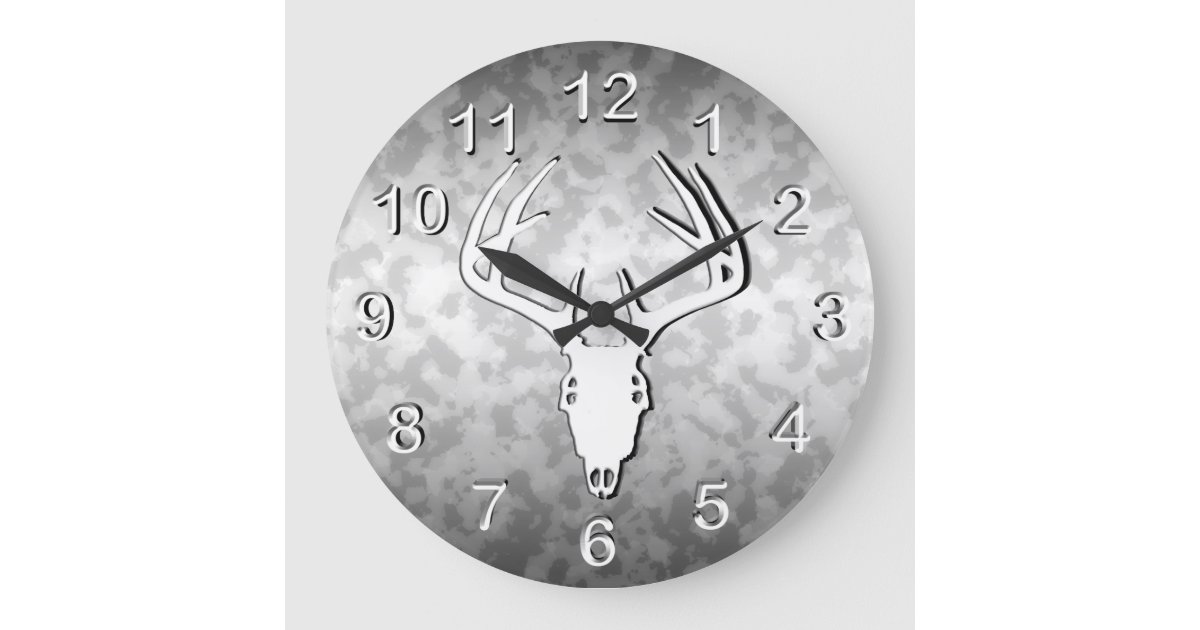 Deer Hunting Skull w/ antlers Large Clock | Zazzle