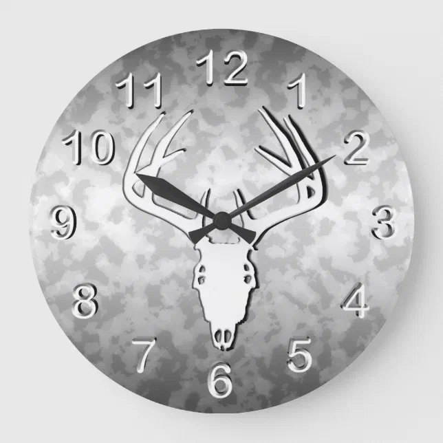 Deer Hunting Skull w/ antlers Large Clock | Zazzle