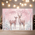 Deer in Pink Winter Forest Happy Holidays Holiday Card | Zazzle