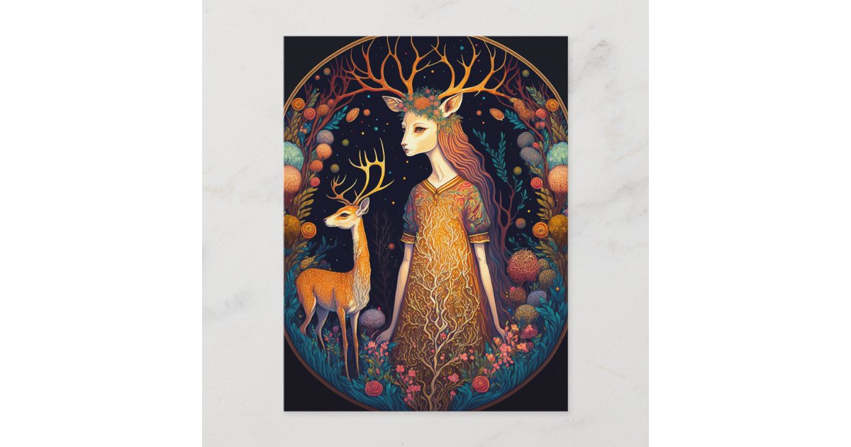 Deer Lady Fantasy Art Postcard | Zazzle