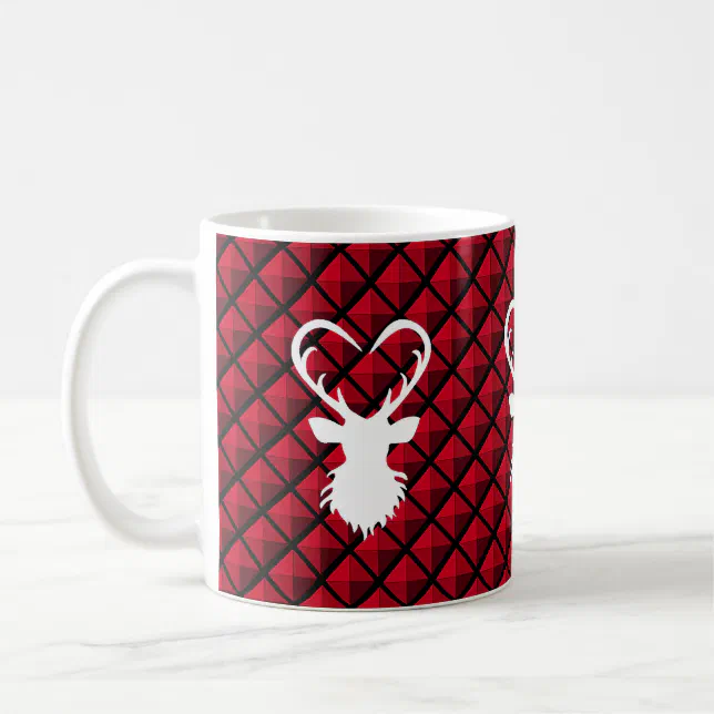 Deer on black and red diamond pattern coffee mug | Zazzle