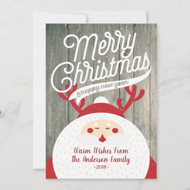 Deer Santa Merry Christmas Happy New Year Greeting Holiday Card | Zazzle