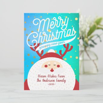 Deer Santa Merry Christmas Happy New Year Greeting Holiday Card | Zazzle