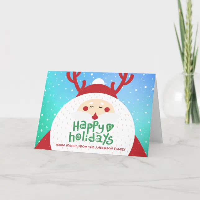 Deer Santa Merry Christmas Happy New Year Greeting Holiday Card | Zazzle