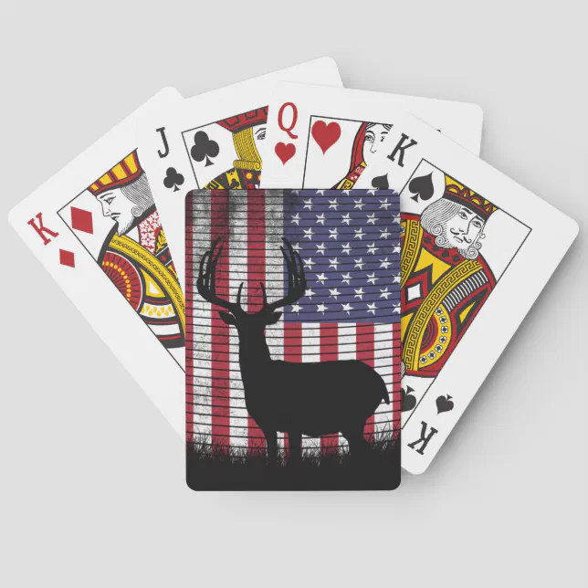 Deer Silhouette American Flag Hunting Poker Cards | Zazzle