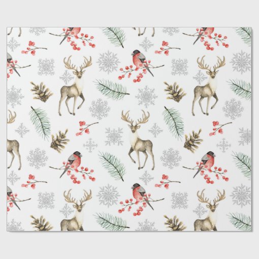 Deer Stag And Bird Woodland Themed Christmas Wrapping Paper | Zazzle