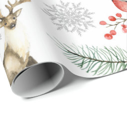 Deer Stag And Bird Woodland Themed Christmas Wrapping Paper | Zazzle