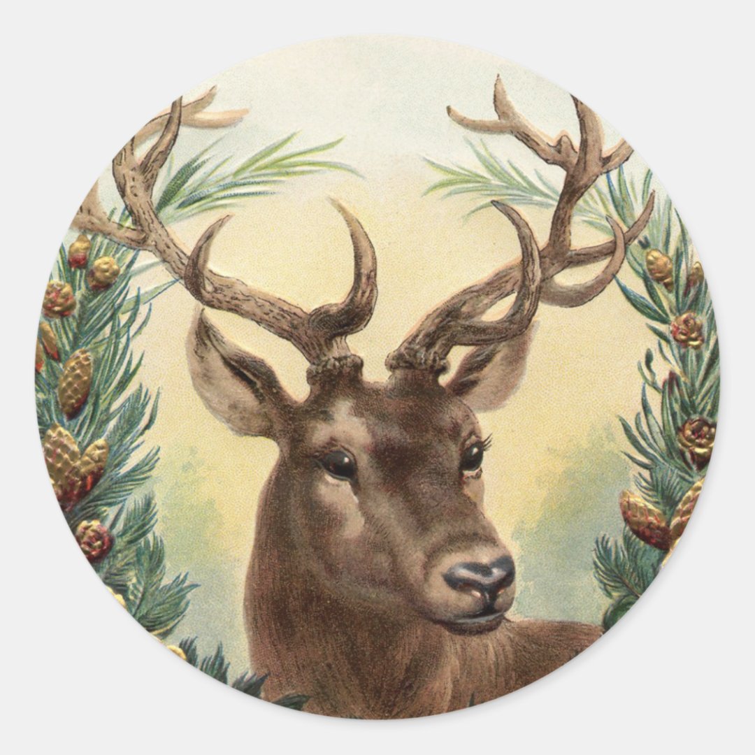 DEER Sticker, Fall Scene with Deer Classic Round Sticker | Zazzle
