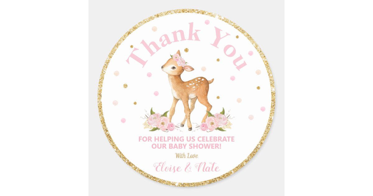 Deer Thank You Sticker Labels Baby Shower Favors | Zazzle