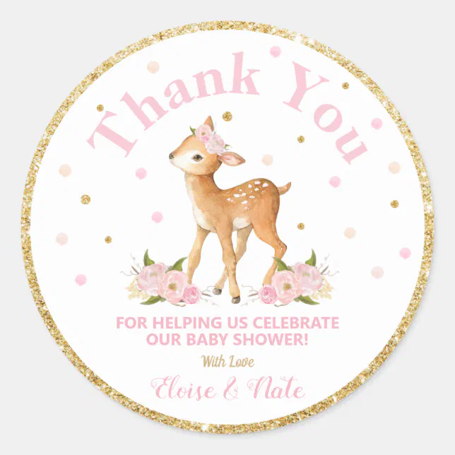 Deer Thank You Sticker Labels Baby Shower Favors | Zazzle