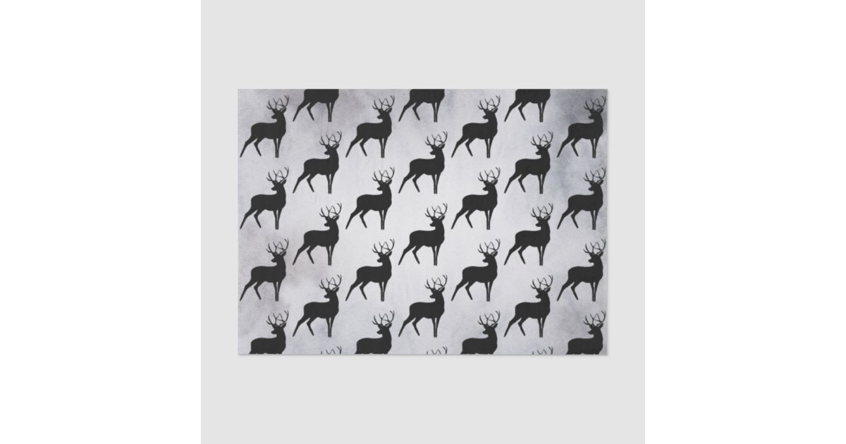 Deer with Antlers Black Silhouette Rustic Pattern Tissue Paper | Zazzle