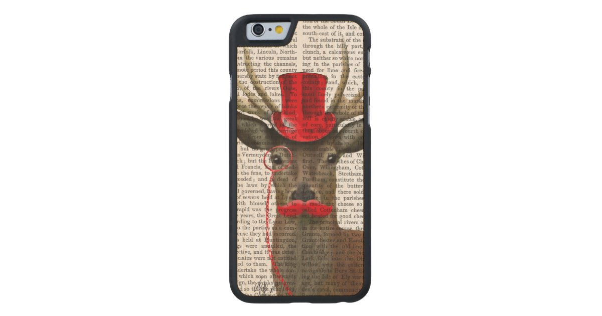 Deer with Red Top Hat and Moustache Carved Wood iPhone Case | Zazzle