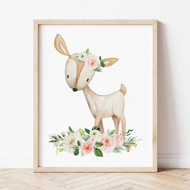 Deer, Woodland Animals, Boho, Pink Flowers Poster | Zazzle