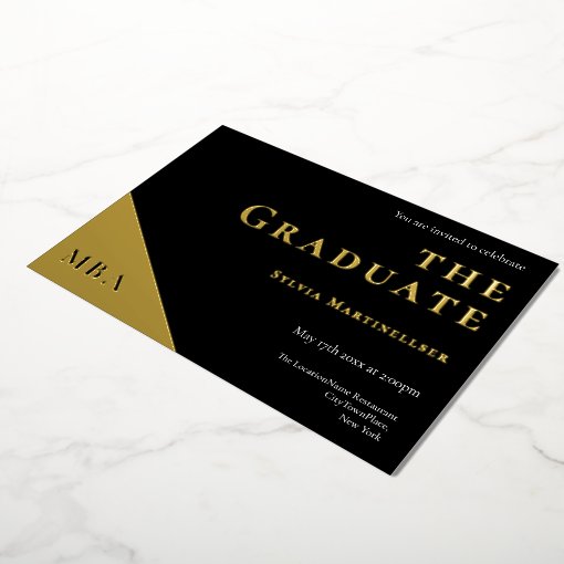 Degree Gold Black MBA Graduation Party Foil Invitation | Zazzle