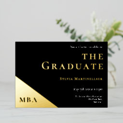 Degree Gold Black MBA Graduation Party Foil Invitation | Zazzle
