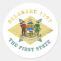 DELAWARE 1797 THE FIRST STATE FLAG CLASSIC ROUND STICKER | Zazzle