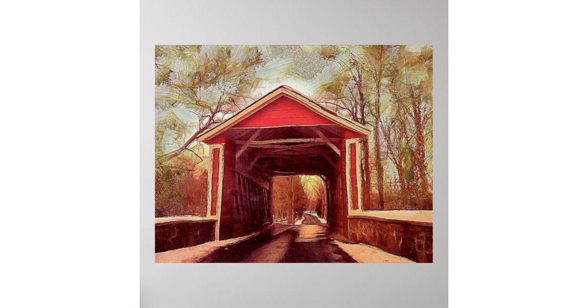 Delaware Ashland Covered Bridge Wood Poster | Zazzle