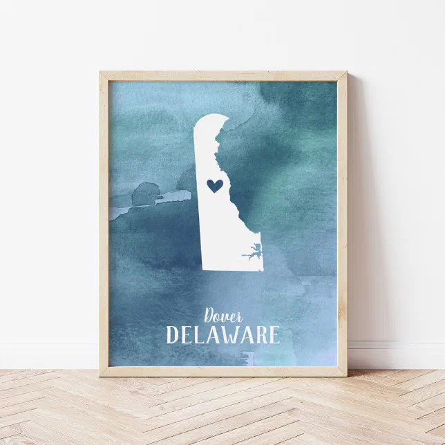 Delaware Map Blue Watercolor Personalized Art Poster | Zazzle