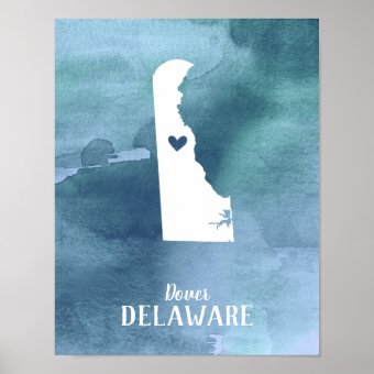 Delaware Map Blue Watercolor Personalized Art Poster | Zazzle