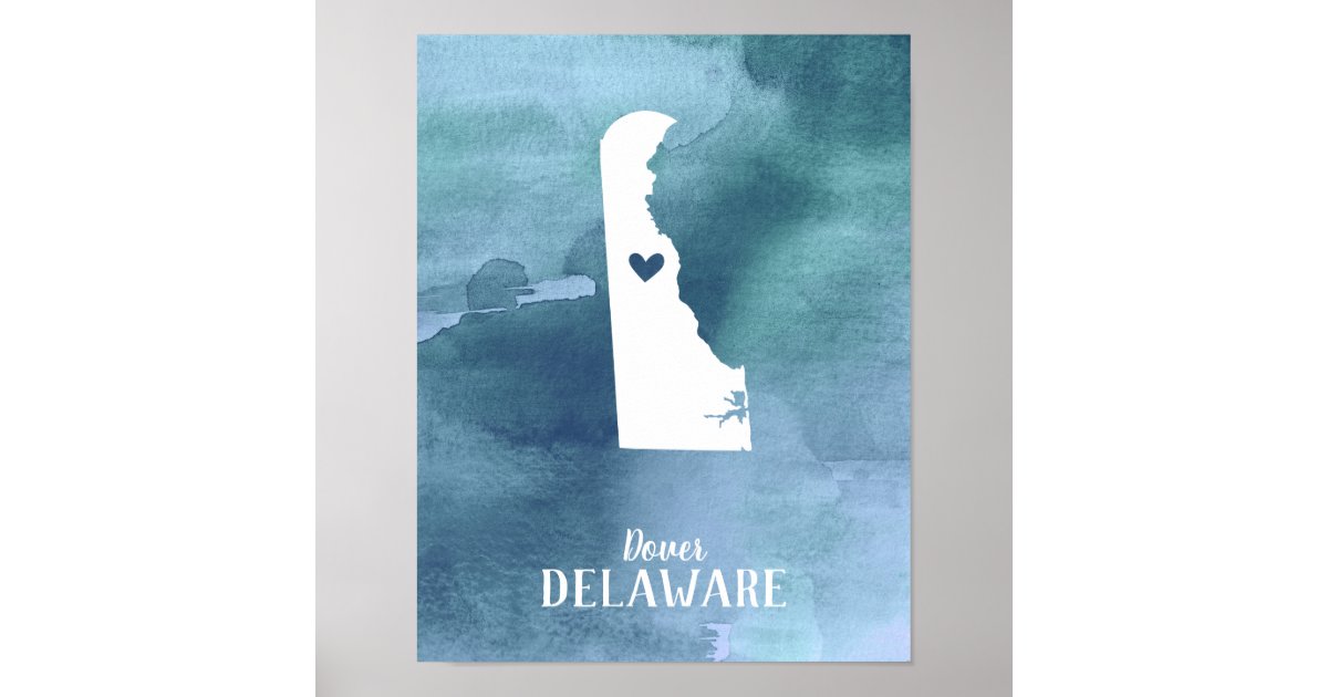 Delaware Map Blue Watercolor Personalized Art Poster | Zazzle
