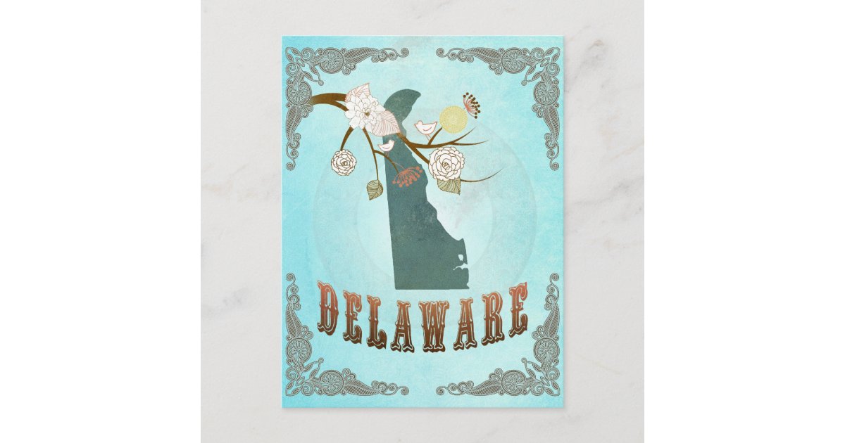 Delaware Map With Lovely Birds Postcard | Zazzle