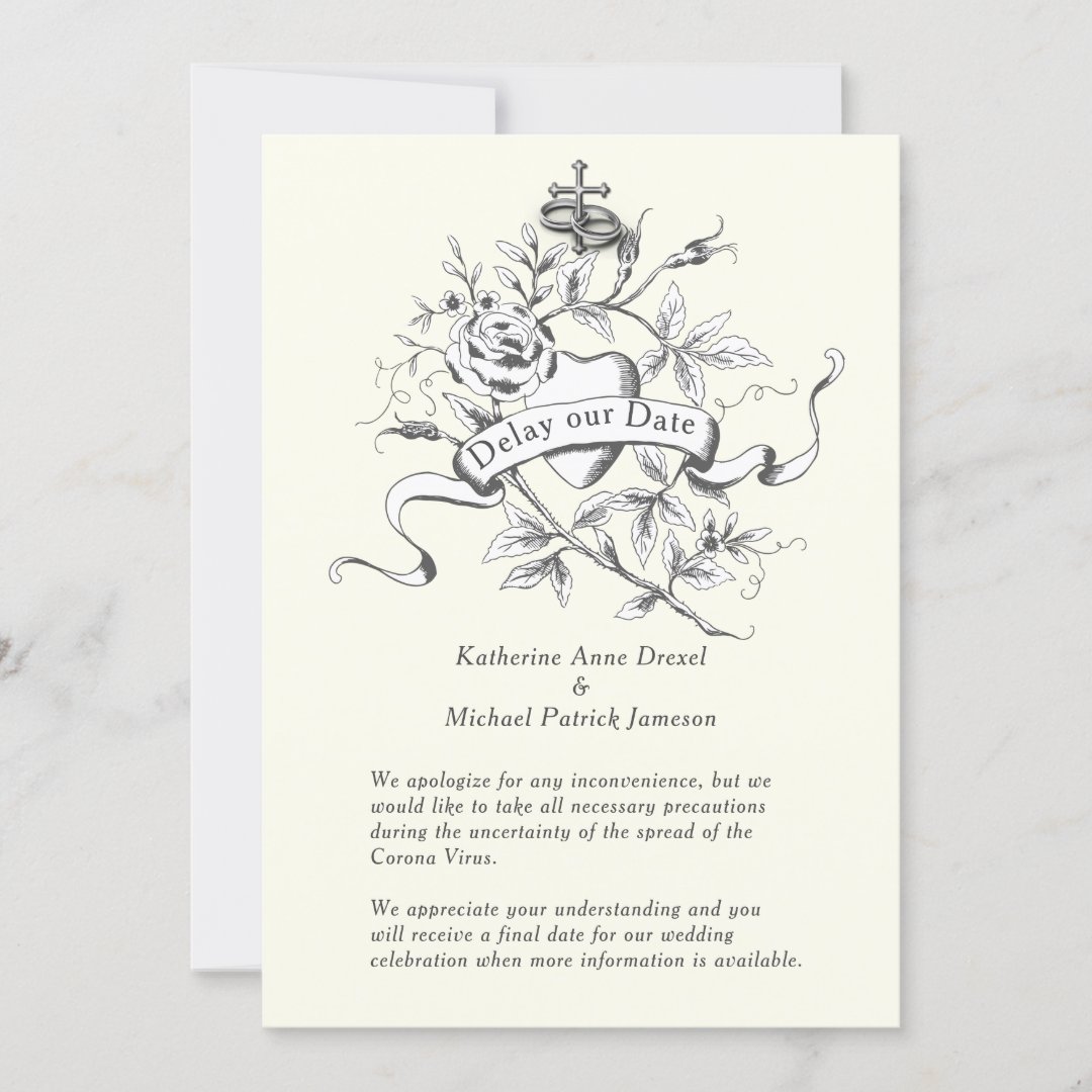 Delay our Date Wedding Cross Corona Virus Invitation | Zazzle