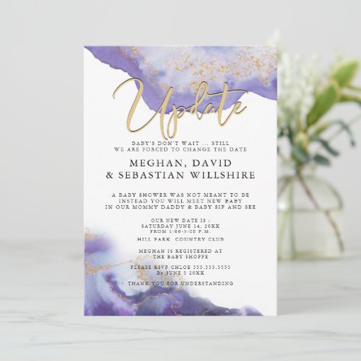 Delayed Baby Shower Amethyst Watercolor Geode Invitation | Zazzle
