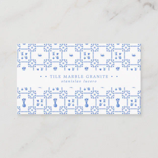 Delft Blue and White Tile Business Card | Zazzle