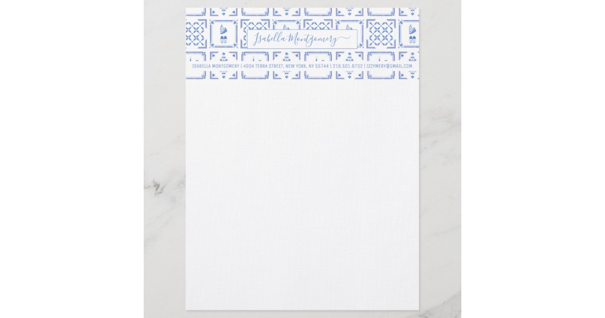 Delft Blue and White Tiles | Monogram Letterhead | Zazzle