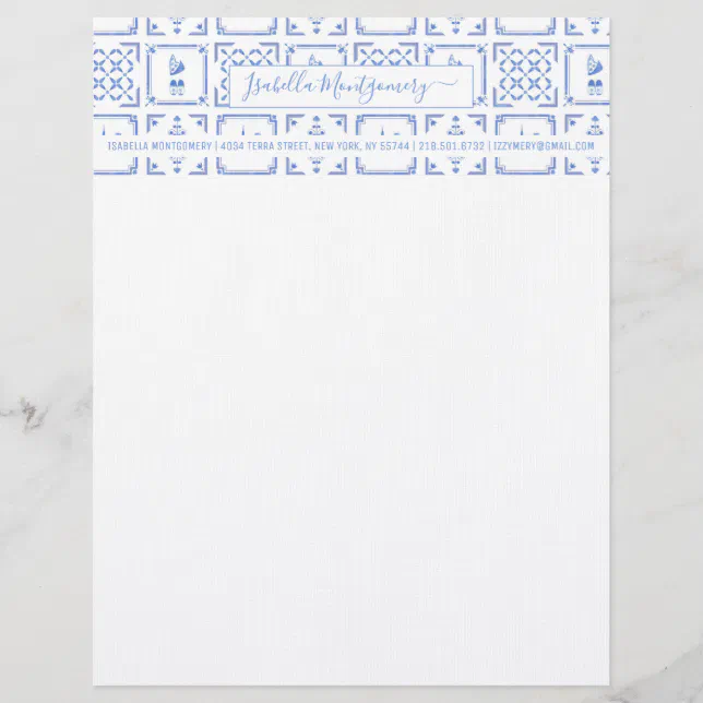 Delft Blue and White Tiles | Monogram Letterhead | Zazzle