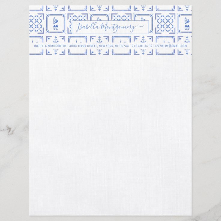 Delft Blue and White Tiles | Monogram Letterhead | Zazzle