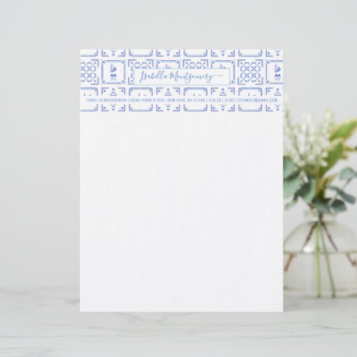 Delft Blue and White Tiles | Monogram Letterhead | Zazzle