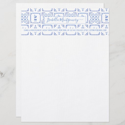 Delft Blue and White Tiles | Monogram Letterhead | Zazzle