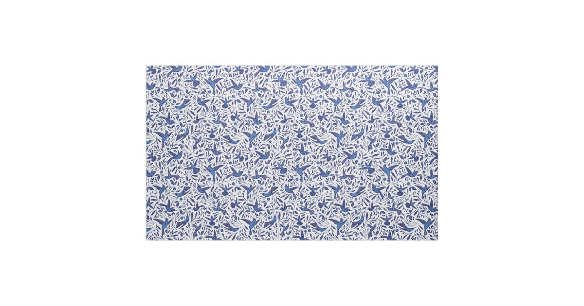 Delft Blue Birds Seamless Pattern Fabric | Zazzle