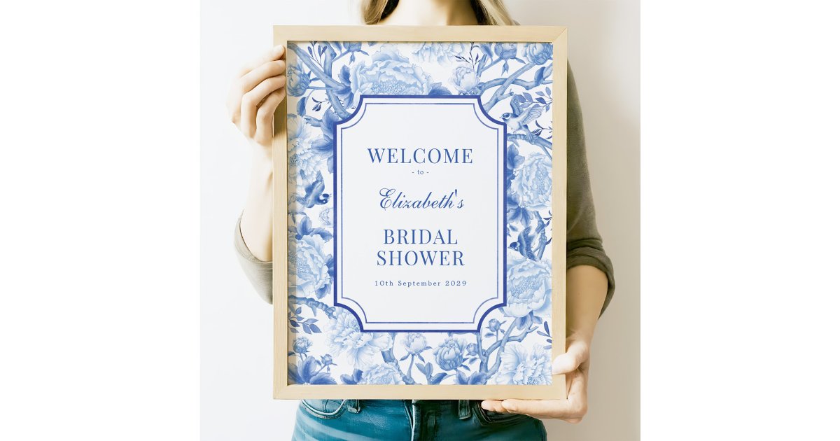 Delft Blue Chinoiserie Bridal Shower Welcome Poster | Zazzle