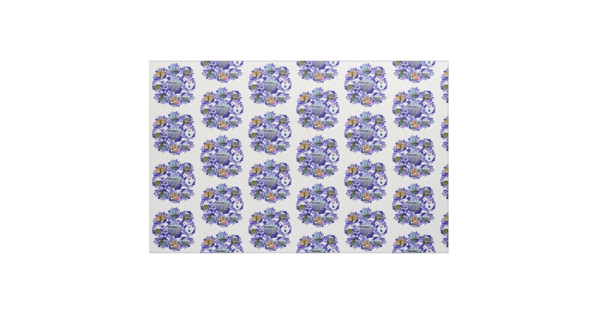 Delft Blue Delftware Style Holland Images Pattern Fabric | Zazzle