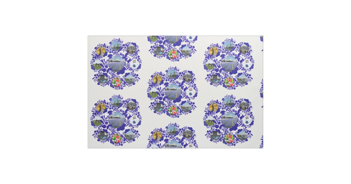 Delft Blue Delftware Style Holland Images Pattern Fabric | Zazzle