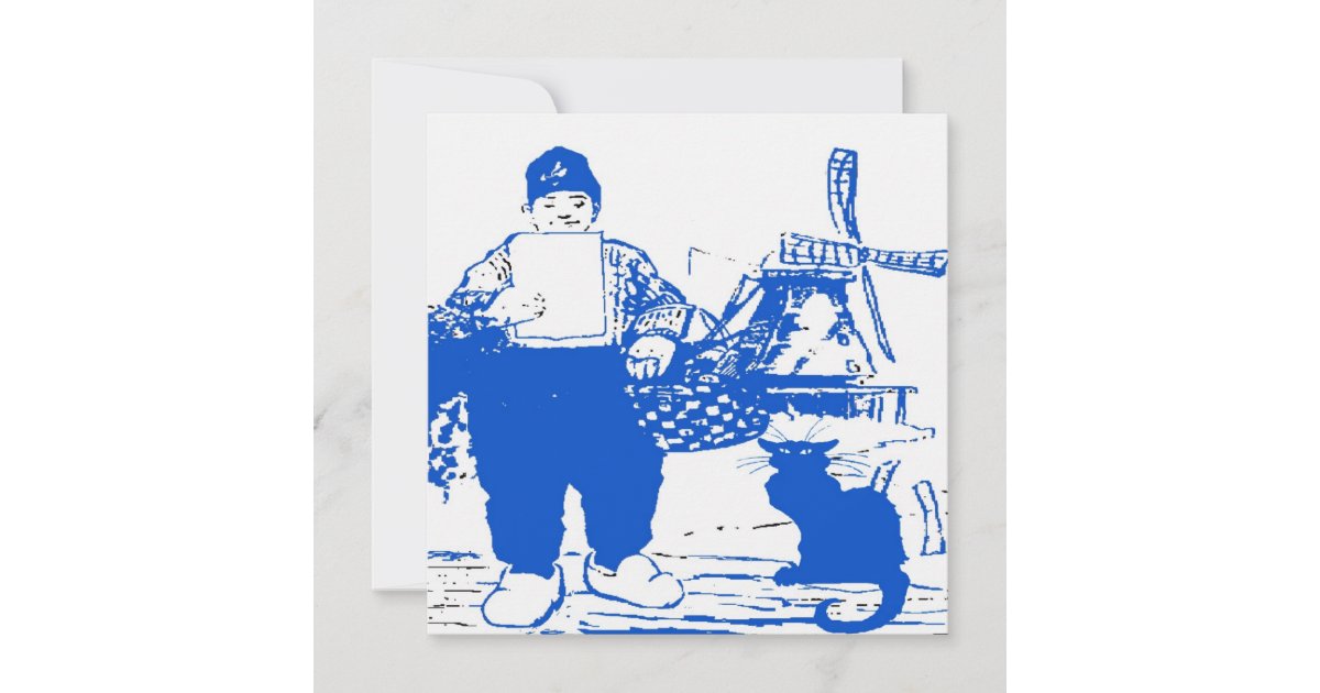 Delft Blue, Dutch Boy and Cat Invitation | Zazzle