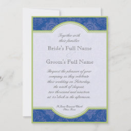 Delft Blue Green Toile Quatrefoil - Wedding Invitation | Zazzle