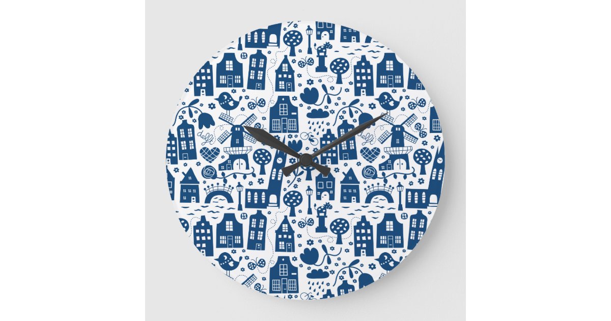 Delft Blue Large Clock | Zazzle