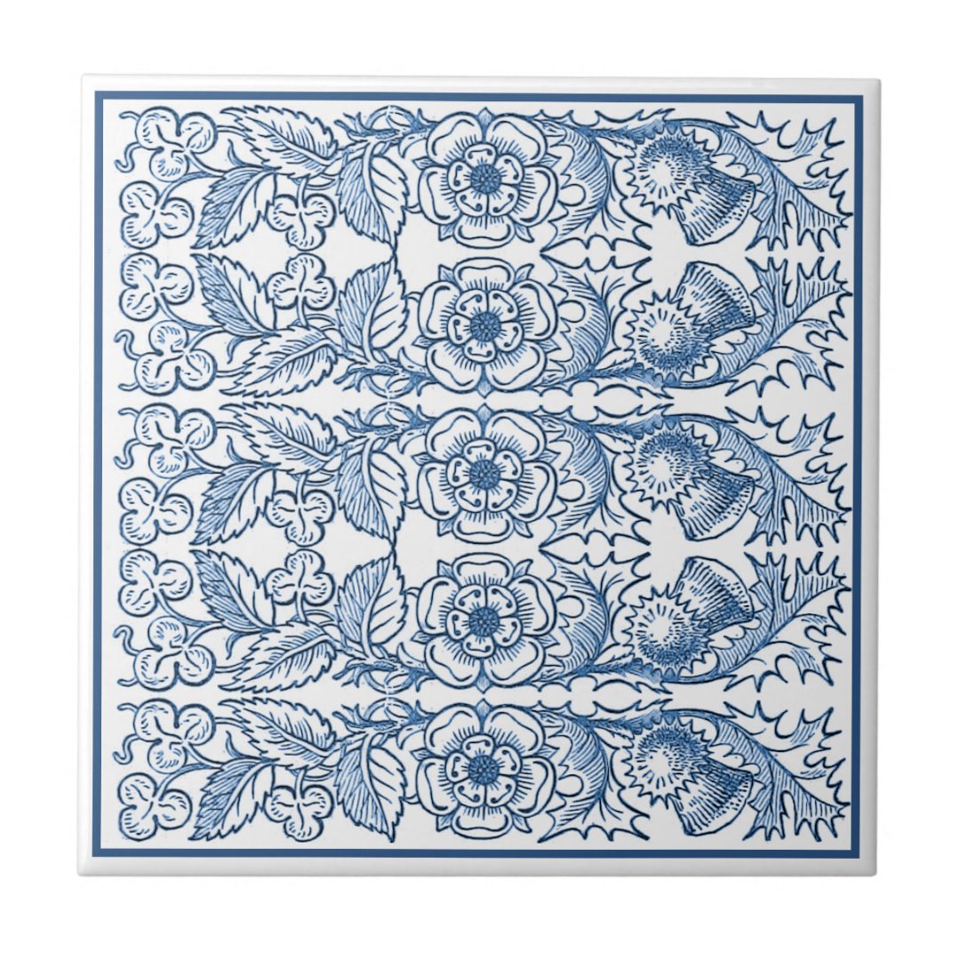 Delft Blue Ornamental Floral Art Nouveau Pattern Ceramic Tile | Zazzle
