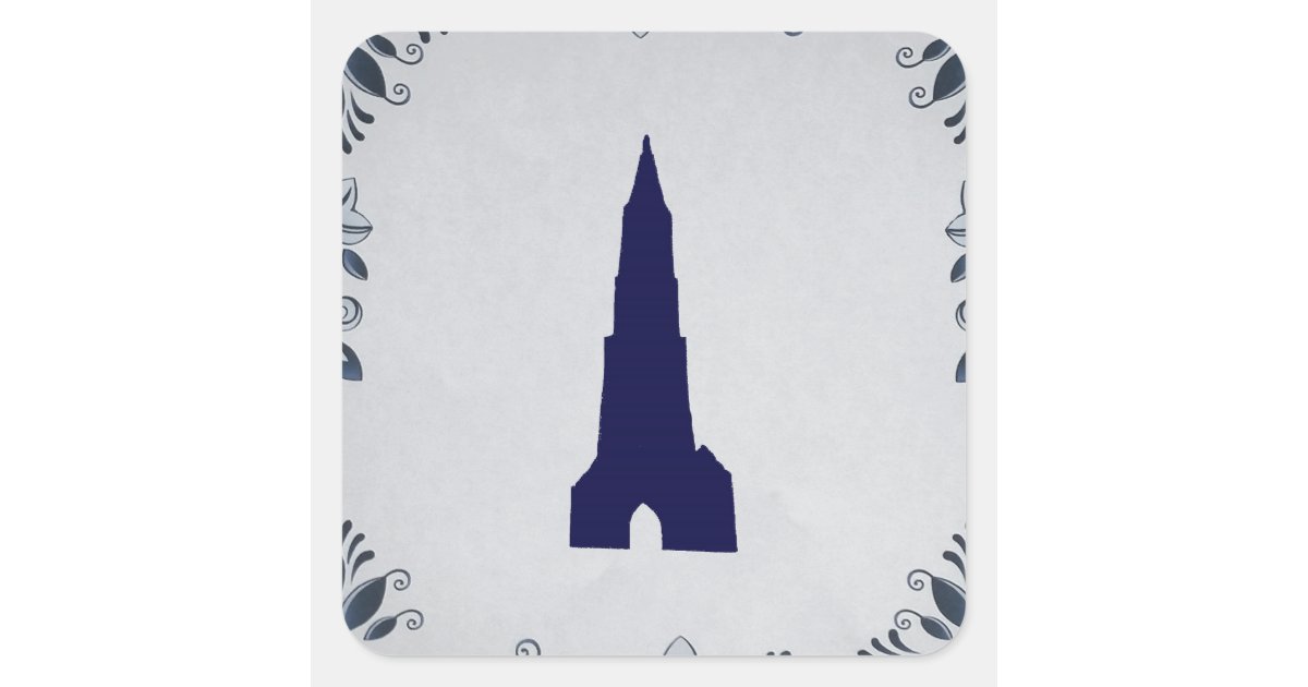 Delft blue tile New Church in Delft Square Sticker | Zazzle