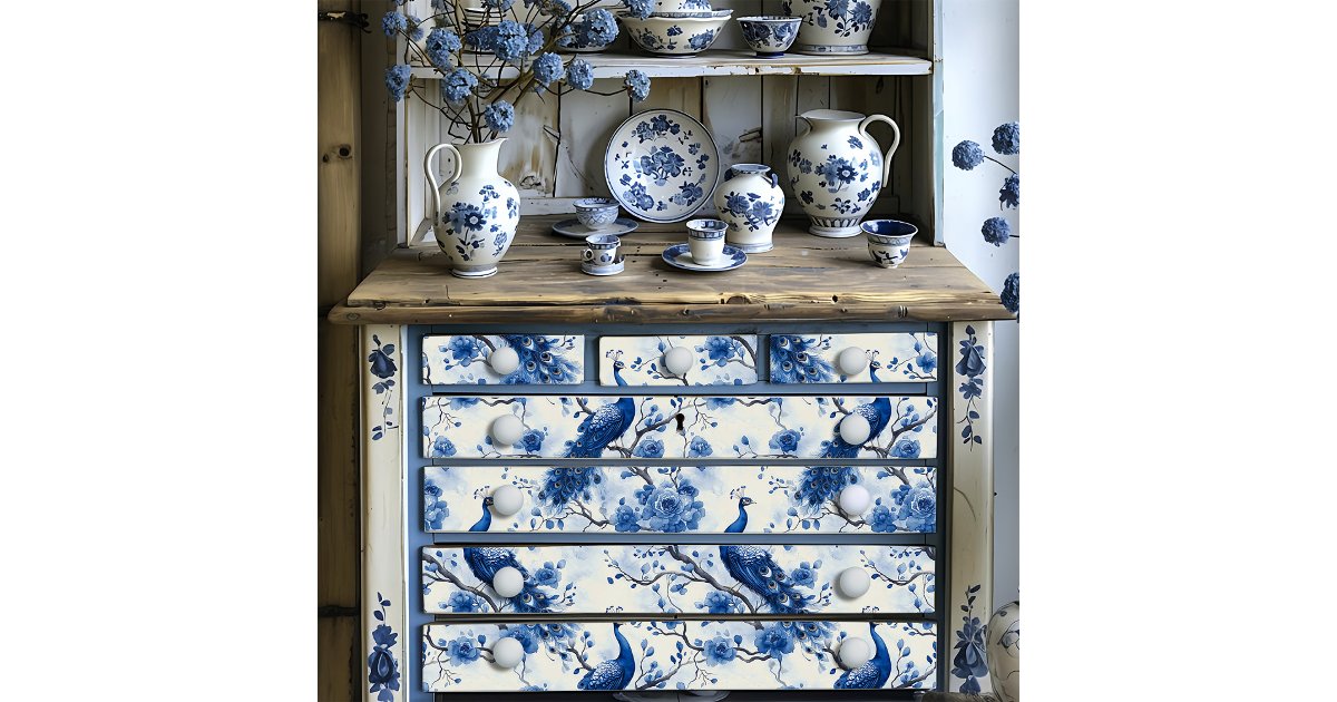 Delft Blue Vintage French Chinoiserie Peacock Tissue Paper | Zazzle