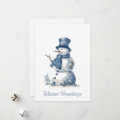 Delft Blue Watercolor Snowman Holiday Card | Zazzle