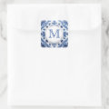 delft blue wedding monogram square sticker | Zazzle