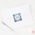 delft blue wedding monogram square sticker | Zazzle