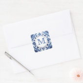 delft blue wedding monogram square sticker | Zazzle
