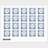 delft blue wedding monogram square sticker | Zazzle