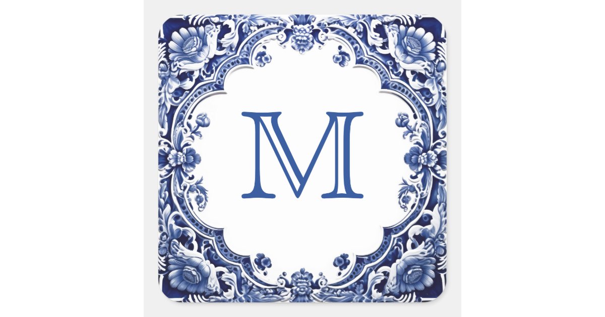 delft blue wedding square sticker | Zazzle