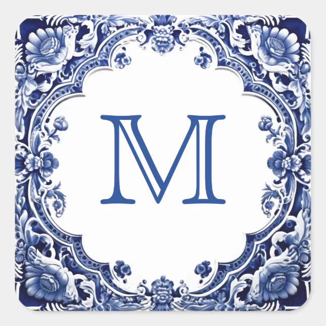 delft blue wedding square sticker | Zazzle